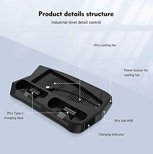 For PS5 DE/UHD Vertical Stand,Including 2 DualSense Controller Charging Dock and Stand with Cooling Fan Compatible,3 USB .Playstation 5 Charging Station Dock with Dual Controller Charger Ports.