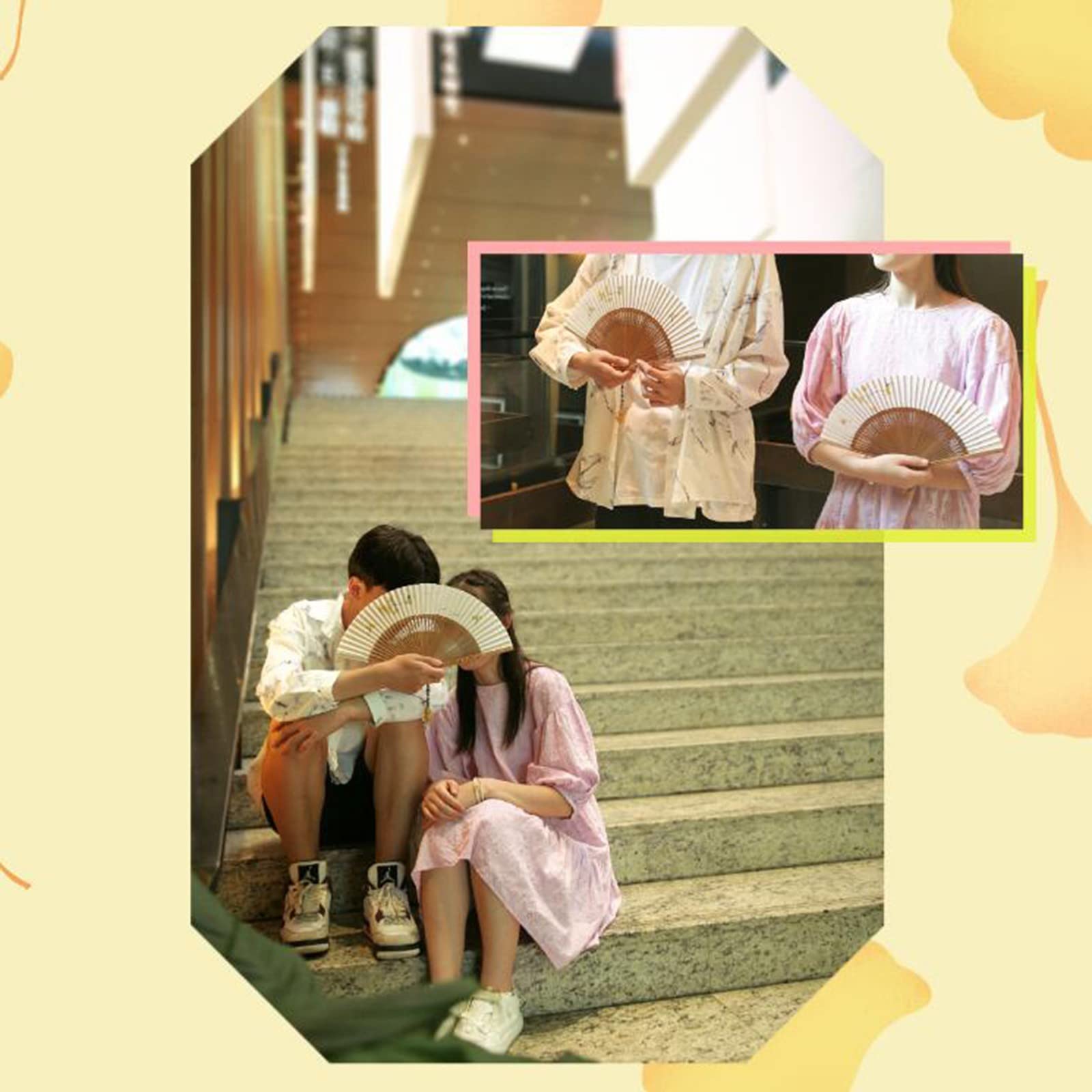 ERTUO Single Side Embroidered Hand Fan (Flower/Bird) Chinese Style Palace Fan Hanfu Fan
