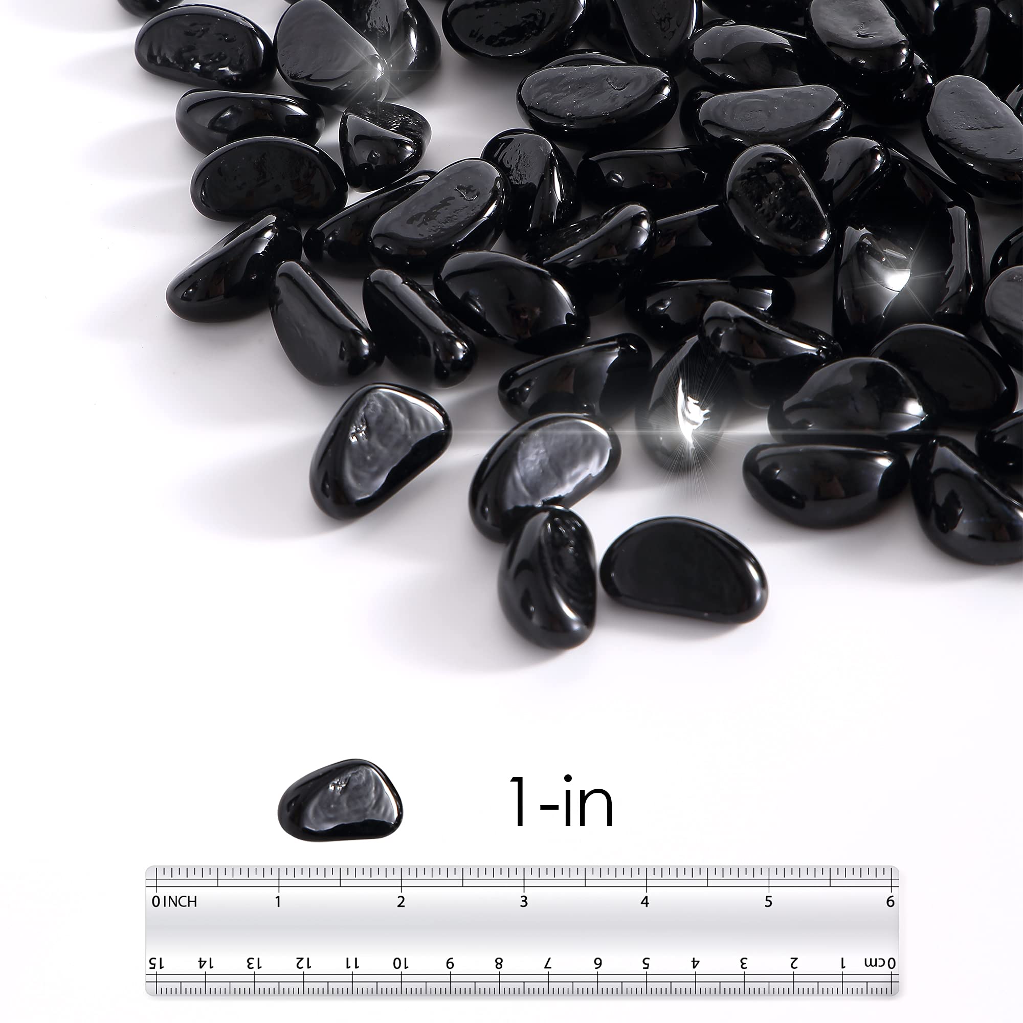 Empava 10 lbs. 1.0-in Cashew Reflective Tempered Glass for Gas Fire Pit, Onyx Black