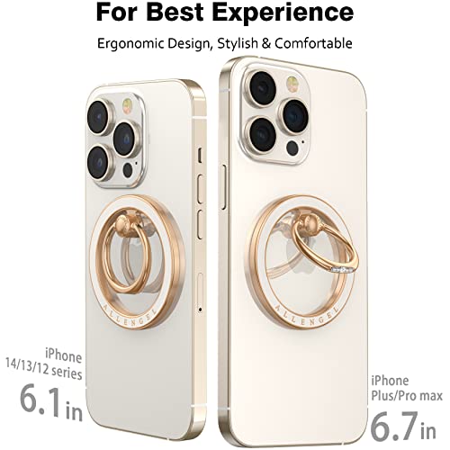 Magnetic Phone Ring Holder for MagSafe - Allengel Magnetic Phone Ring Holder Stand, Adjustable Kickstand for iPhone 14 Pro, 14 Pro Max, 14 Plus, 14, 13 and 12 Series (White Ceramic)