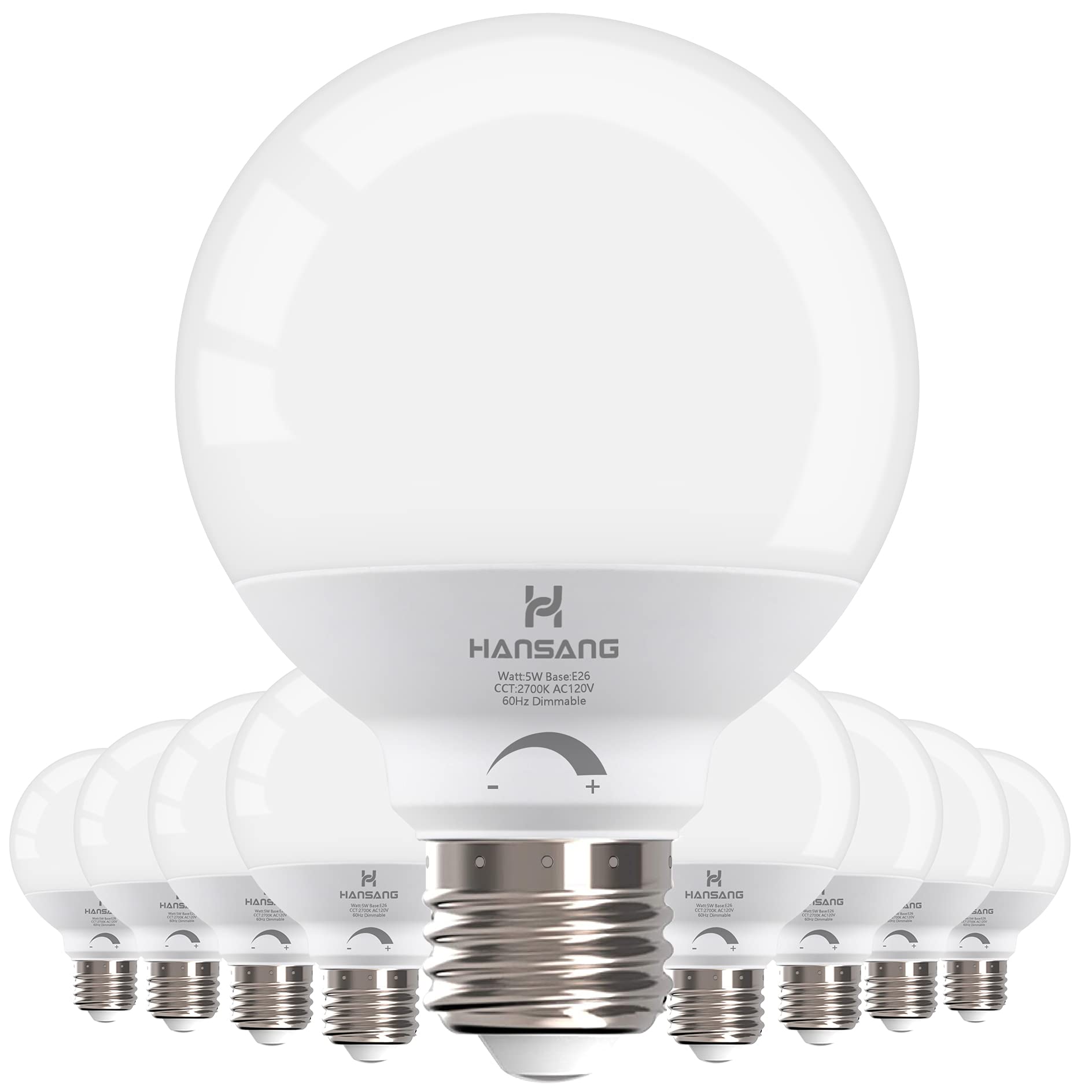 hansang LED G25 Globe Light Bulbs Dimmable 2700K Soft Warm White, 60W Equivalent Vanity Round Light Bulb with E26 Medium Base, Bathroom Light Bulb for Makeup Mirror Home Lighting, 500LM, 8 Pack