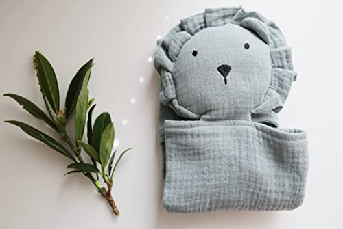 Marlowe & Co Organic Cotton Muslin Lion Lovey Blanket, Organic Cotton Muslin Lion Security Blanket (Sage)