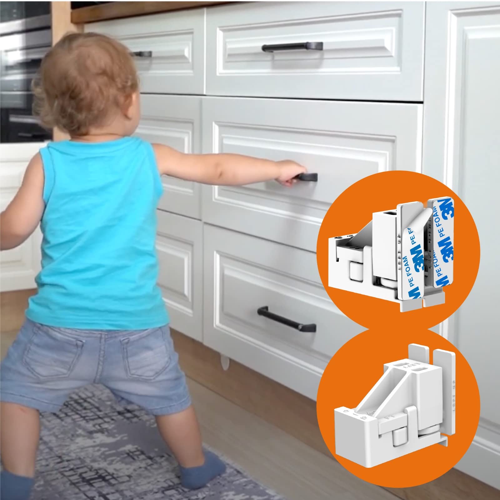 Hidden Baby Safety Lock Easy Installing Smart System for 8 Drawers or Cabinet Doors and Yachts RVs Caravans