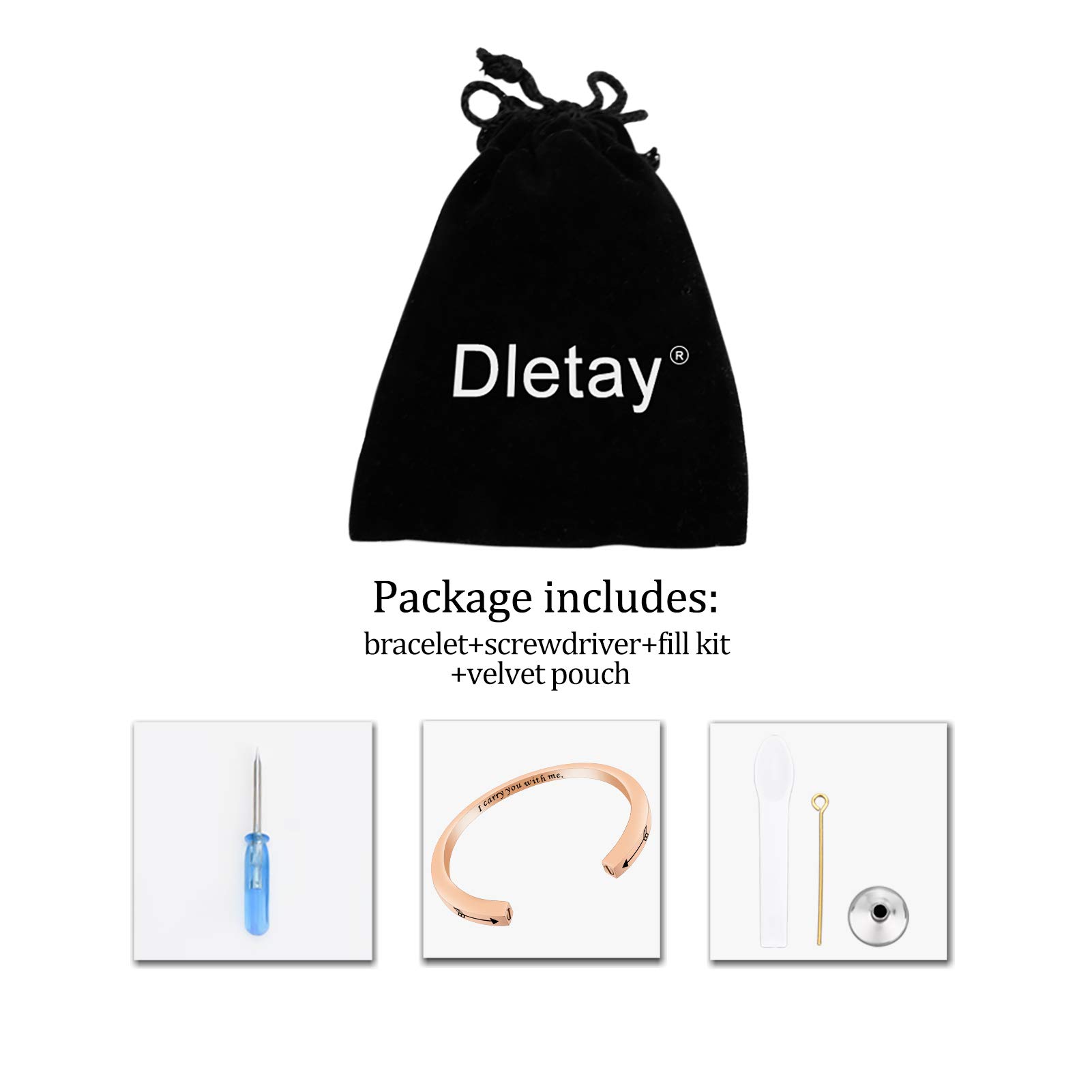 Dletay Urn Bracelet Cremation Bracelet for Ashes Memorial Ashes Bracelet Openable Cuff Bangle Bracelet-I Carry You with Me (Rose Gold)