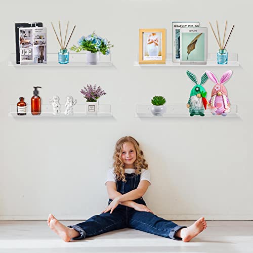 Yulejo Clear Acrylic Shelf, 24 Inches Invisible Floating Wall Ledge Bookshelf, Nursery Shelves, Display Shelves for Collectibles Kids Book Shelf Mounted Room Storage (8 Pack)