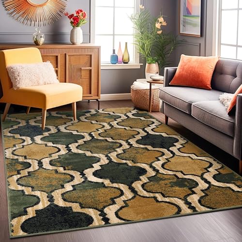 Superior Indoor Large Area Rug, Jute Backed, Perfect for Living/ Dining Room, Bedroom, Office, Kitchen, Entryway, Modern Geometric Trellis Floor Decor, Viking Collection, 5' x 8', Green