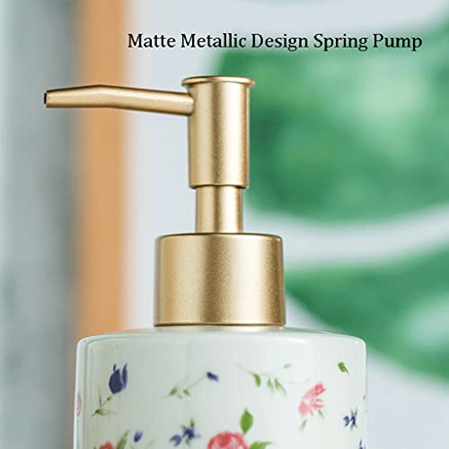 Durable Ceramic Soap Dispenser with Metal Tray,Cylinder-Shaped Dish Soap Dispenser with Matte Metal Pump for Bathroom,Farmhouse Décor Replacement