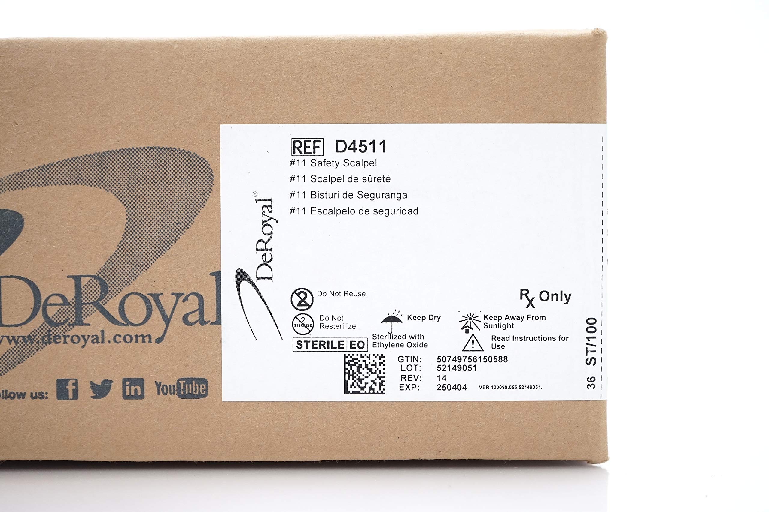 DeRoyal D4511 Safety Scalpel, Size #11, Sterile, Pack of 50
