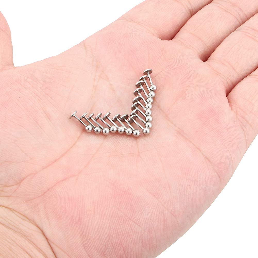 Dyknasz 15PCS 20G Stainless Steel Lip Rings Labret Studs Piercing Monroe Studs Ear Tragus Helix Cartilage Earring Jewelry 6mm Bar Length Silvertone for Women Men