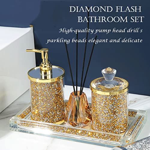 Durable Diamond Sparkles Soap Dispenser, Gorgeous Crystal Glass Bathroom Accessories Set for House Decor-Lotion Bottle,Cotton Jar,Tray Replacement