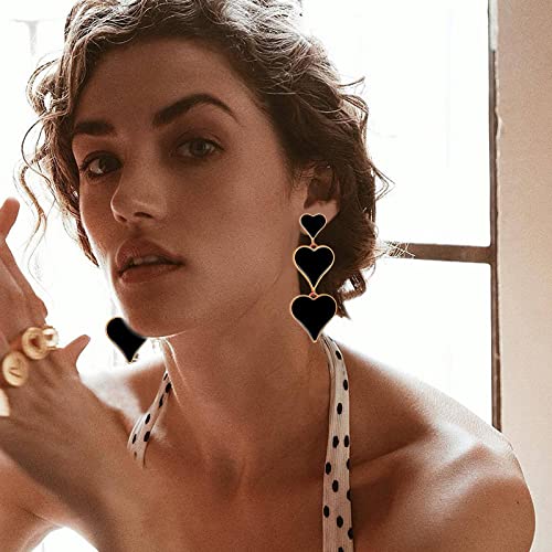 D.Rosse Chic Green Enamel Heart Stud Earrings Post Gold Red Interlocking Heart Drop Dangle Earrings for Women Girls Christmas Valentine’s Day Gift (Red)