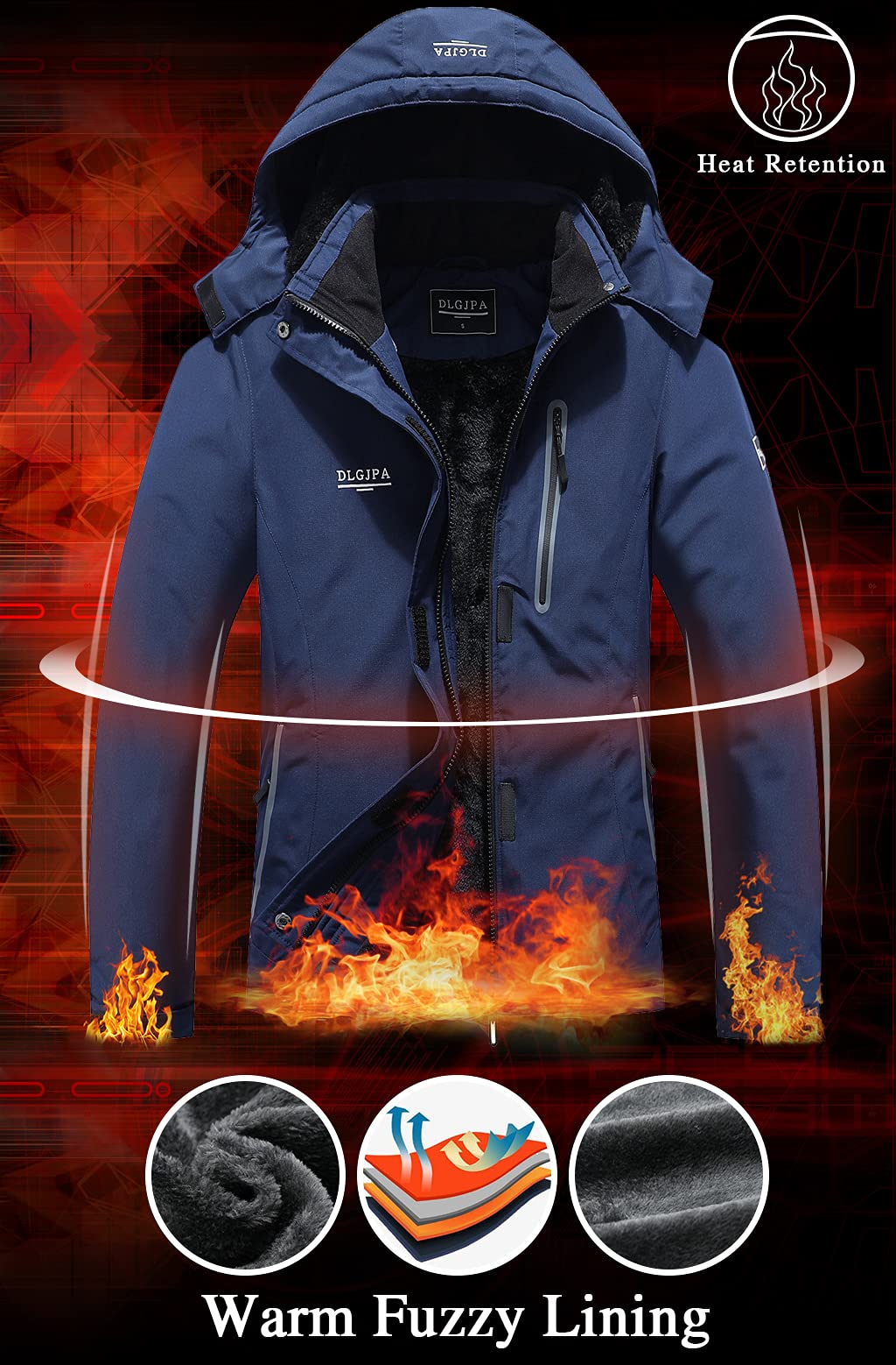 DLGJPA Women's Mountain Waterproof Ski Jacket Hooded Windbreakers Windproof Raincoat Winter Warm Snow Coat