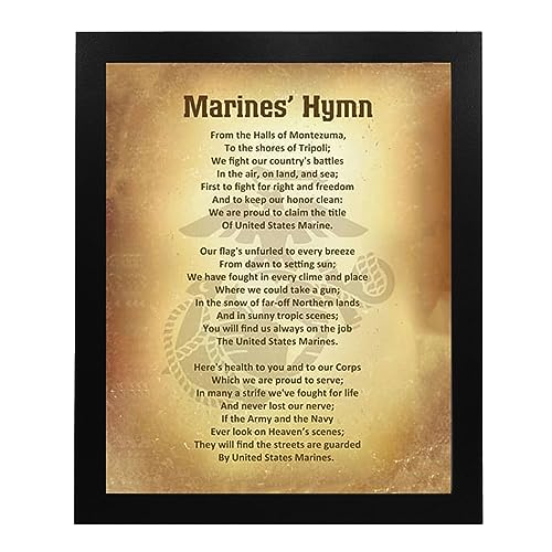 Marine Corps Hymn - Song Lyrics Wall Art Poster, This Ready to Frame Distressed Parchment Replica Logo Wall Art Decor Print is Good For Music Room, Office, and StudioRoom Decor, Unframed - 8X10β