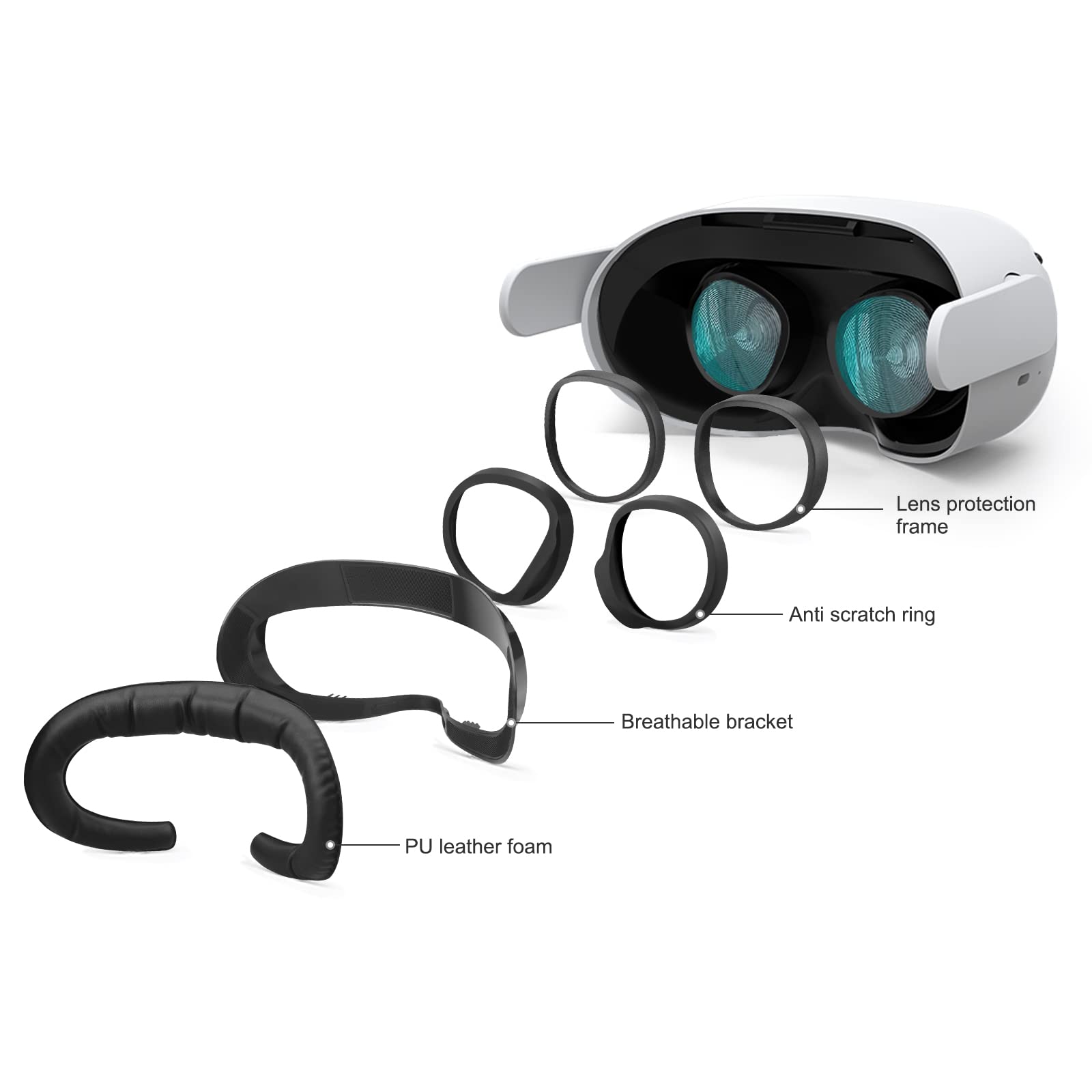 Esimen Face Pad Facial Interface Compatible with Meta Quest 3 Accessories,with Soft PU Face Cushion Pad Replacement for Oculus Quest 3 and Breathable Ice Silk Cotton (for Quest 2)