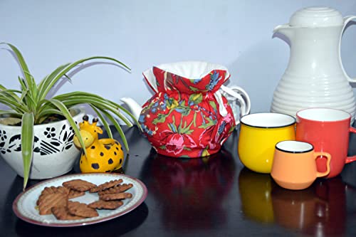 Marusthali Tea Pots Cozy-Kettle Cover for Teapots Keep Warm Tea Pot Dust Cover Home Kitchen DƩcor 5.9" X 7.8" (Red)