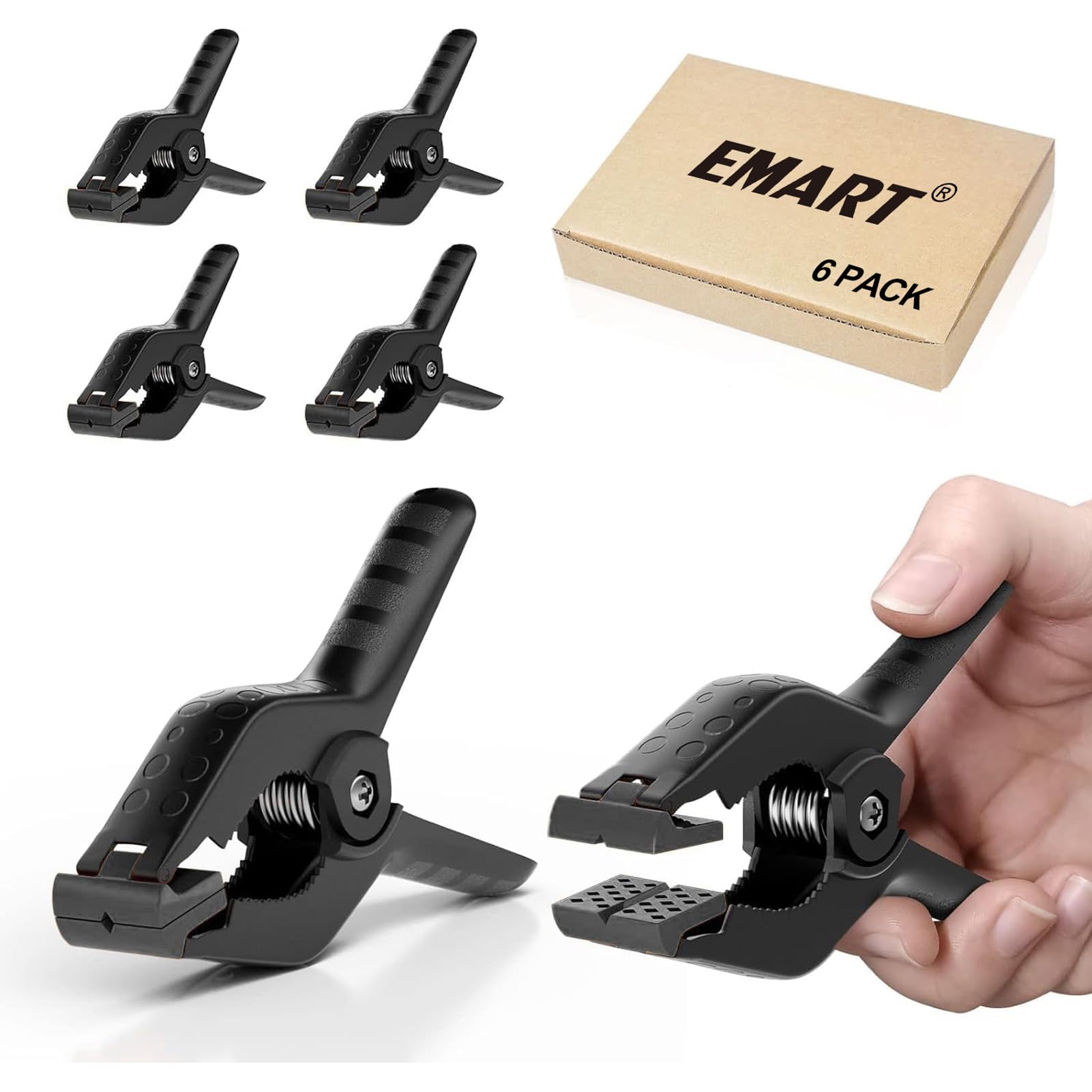 EMART 6 Pack Heavy Duty Muslin Spring Clamps, 4.5 inch Photo Booth Backdrop Clips for Photography Studio - Black