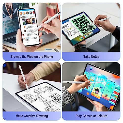TiMOVO Stylus Pen for Touch Screens, Fast Charge Stylus Pen for Apple iPad/iPhone/Android/iOS/Samsung/Lenovo/Fire Tablets Smart Phone Stylus Capacitive Screen Writing Pencil with Power Display, White