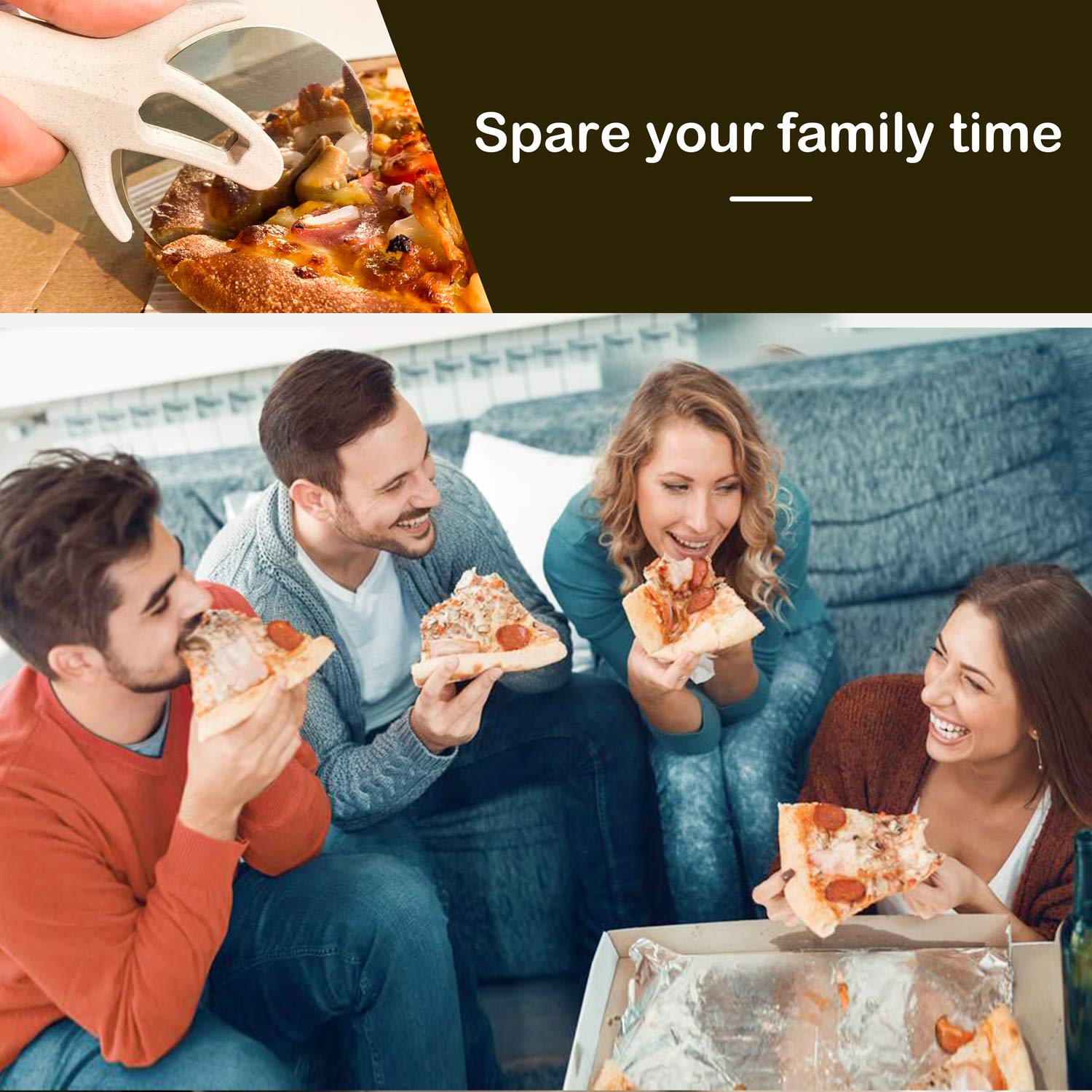 HELEERON Pizza Cutter Wheel, Stainless Steel Pizza Cutter with Cover, Super Sharp Pizza Slicer-Dishwasher safe,Smooth Rotating Pizza Wheel Safe with Healthy Material(Beige)