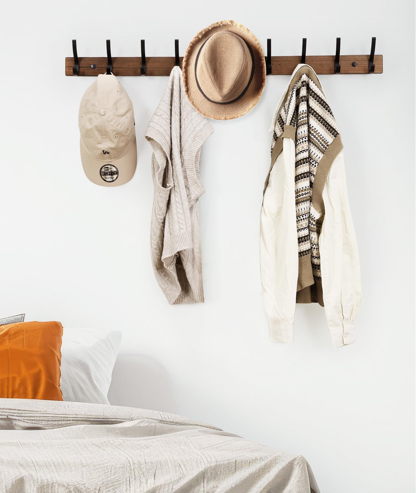 Optish Coat Rack Wall Mount, Wood Wall Hooks for Hanging, Wooden Coat Hooks Wall Mount, Entryway Hat Rack Wall Hanger Hooks for Hanging Coat Bag and Towel