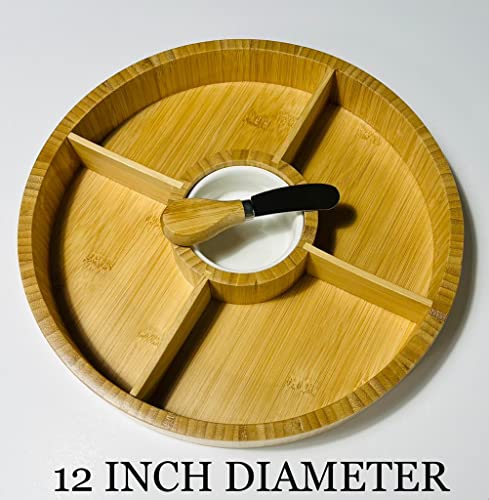 ProSky Chips and Dip Serving Dish, Bamboo Chip and Dip Platter with Dip Cup for Salsa and Spreader Knife, Chip and Dip Bowl Wood, Taco Dip Tray, Appetizer Serving Set, Dip Bowls and Tray Set