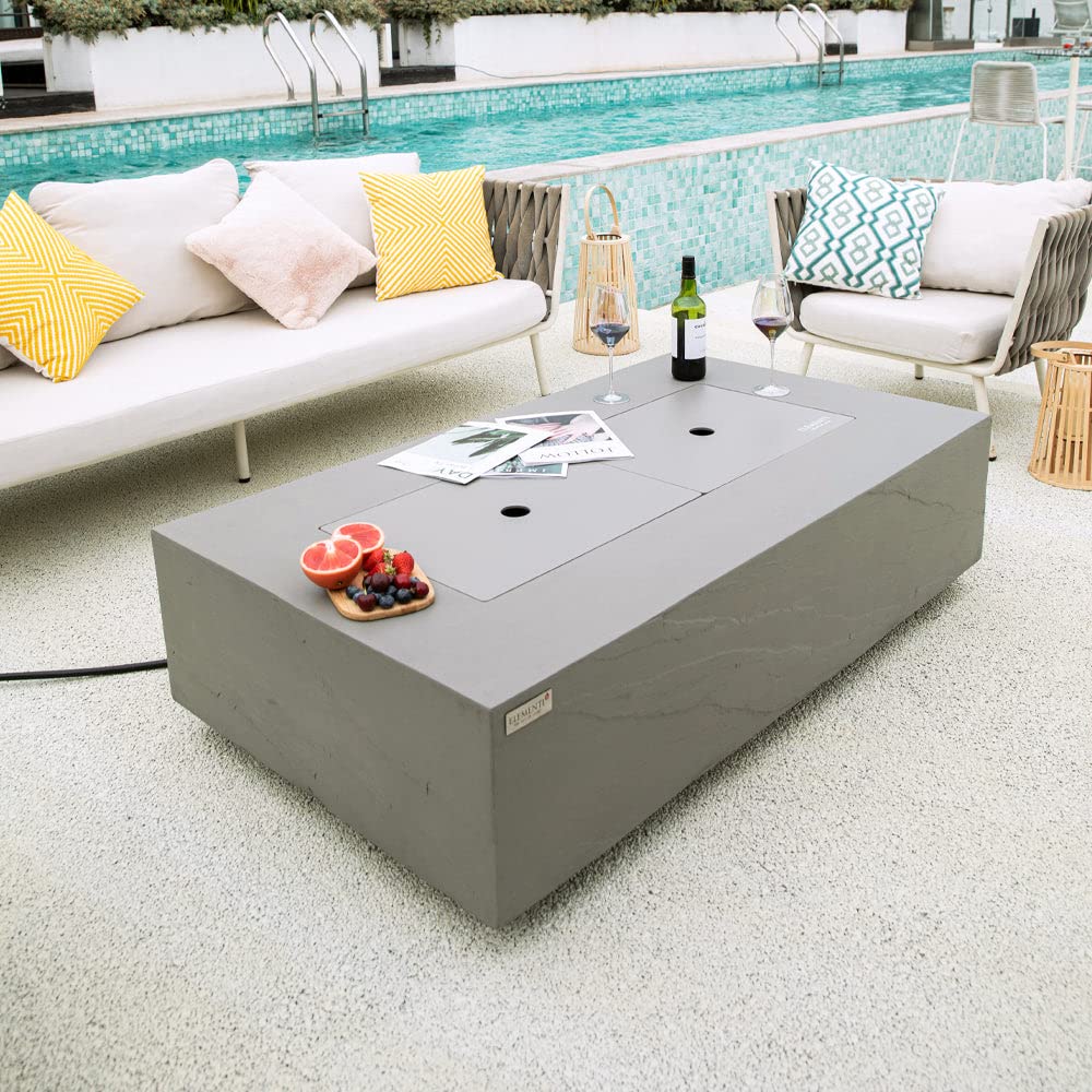 Elementi Plus Colorado Natural Gas Fire Pit for Outside Outdoor Fire Pit Table Smokeless Firepit Concrete Rectangular Fire Table Patio Heater Fireplace 60000 BTUs - Sunlight Yellow, 55.9 x 31.9 Inches