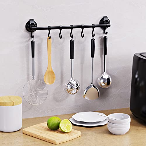 iRomic Suction Cup Hook Rack Bar Rail Hanger Shower Utensil Hook Hooks Organizer for Kitchen Utensils and Bathroom Accessories .,Black.