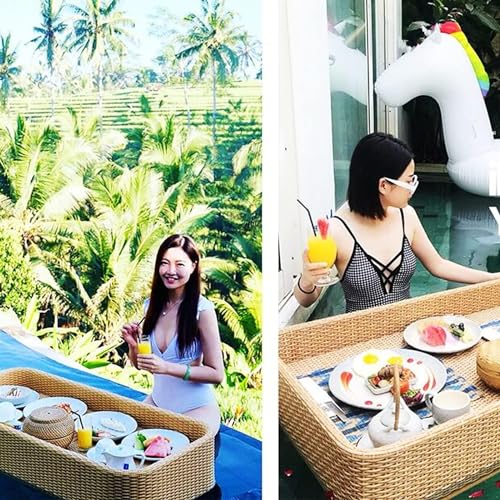 Floating Tray Floating Pool Tray Rattan Woven Floating Pool Tray, Stylish Breakfast Tray On The Water, Oversized Floating Bar & Table For Pool (Color : 100x50x15cm)