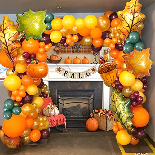 Fall Balloons Garland Arch Kit - 123pcs Thanksgiving Party Decorations With Maple Leaves balloon for Autumn Little Pumpkin Baby Shower Birthday Party Decor