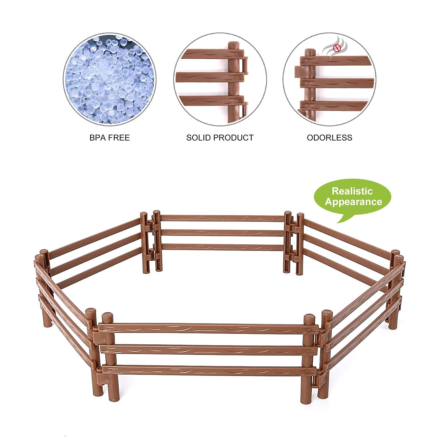 Volnau 20 Pcs Farm Corral Fence Toys Panel Accessories Playset Barn Animal Figures for Toddlers Kids Figurines Set Decoration Prop