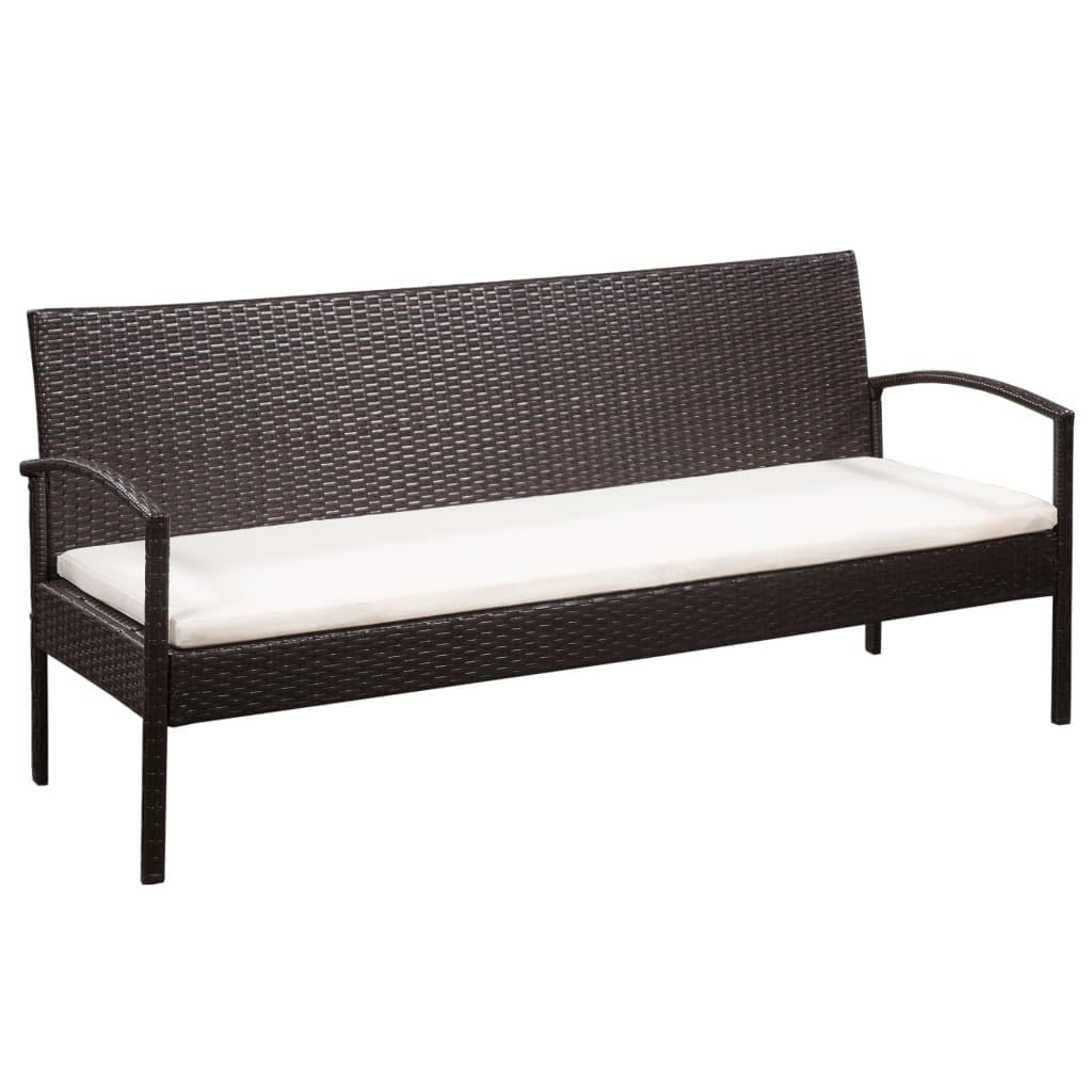 vidaXL Brown Poly Rattan 3-Seater Patio Sofa with Cushions - Weather-Resistant, Comfortable, and Versatile Outdoor Furniture for Garden, Patio, or Backyard