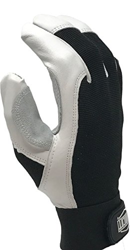 IRONCAT 86550 Heavy-Duty Goatskin Palm Gloves – [1 Pair] Large, Reinforced Palm and Thumb, Spandex Back, Hook and Loop Elastic Wrist,White