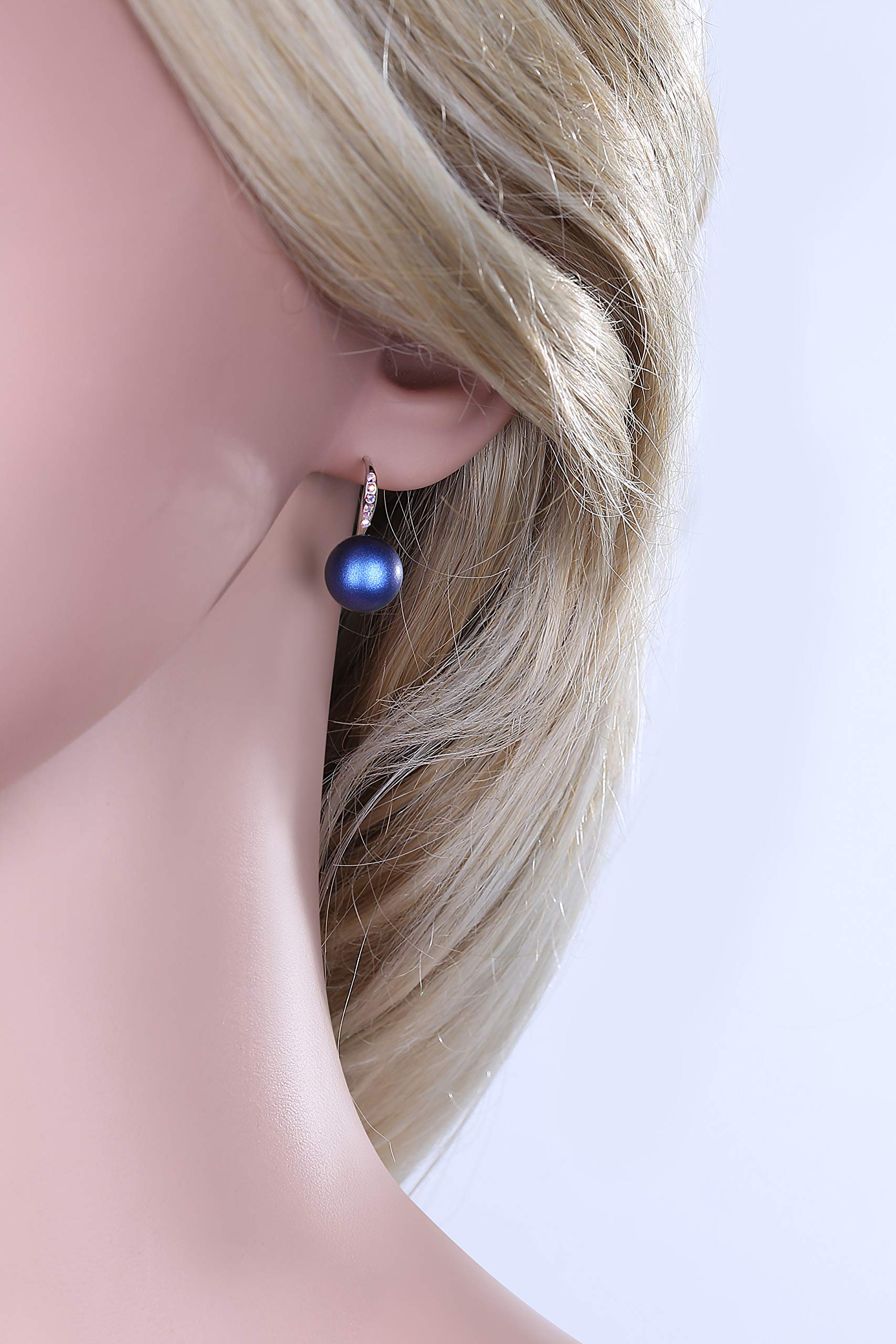 Esottia Drop Earrings Made with Crystal Pearls from Swarovski, Gifts for Women, Iridescent Dark Blue, Silver-Tone