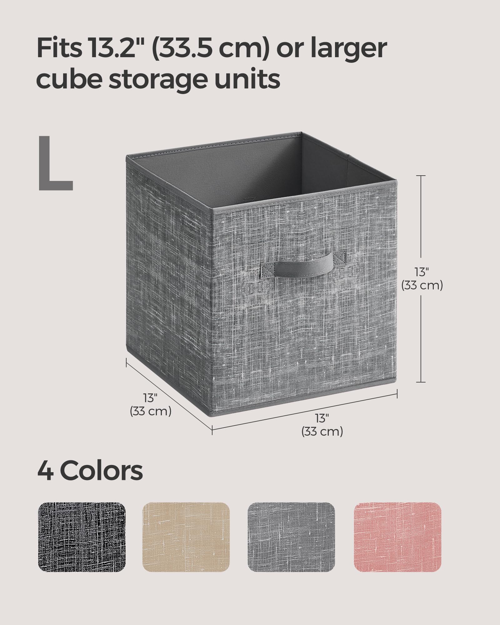 SONGMICS Storage Cubes, 13-Inch Non-Woven Fabric Bins with Double Handles, Set of 8, Closet Organizers for Shelves, Foldable, for Clothes, Cattail Gray UROB833G01