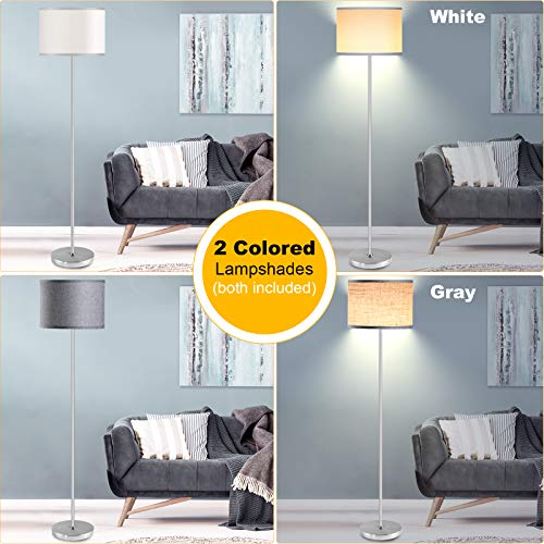 Floor Lamps for Living Room with 2 Lamp Shades, LED Modern Standing Lamp Simple Design, Tall Reading Pole Lamp Standing Light, Silver Floor Lamps for Bedroom, Office, Study Room by PARTPHONER