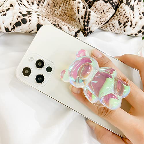 yxsian69g Mobile Phone Grip Holder Easy Installation Multi-Purpose Adorable 3D Laser Bear Phone Holder Mobile Grip Bracket Multicolor