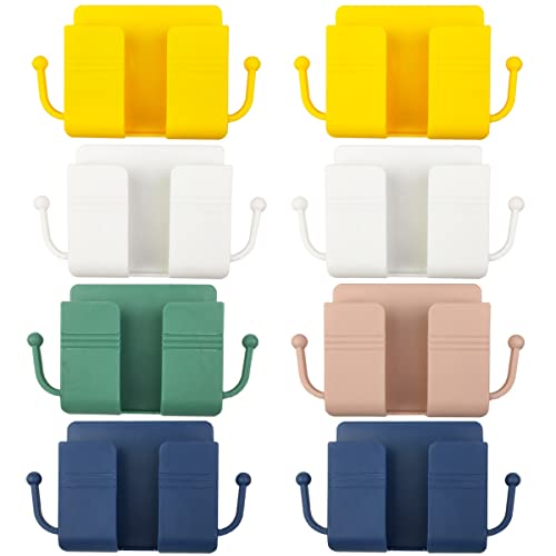 Marynee 8 Pcs Wall Mount Phone Holder Adhesive Remote Control Mobile Phone Plug Wall Holder with Hooks Organizer Storage Box for Bedroom Kitchen Bathroom (Mixed Colors), 3.1Wx5.5L
