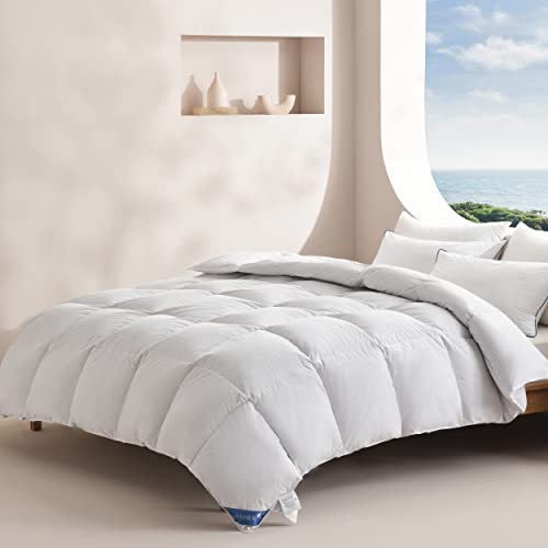 Saisier Feather Down Comforter King Size Ultra Soft Premium Down Duvet Insert, All Season Medium Warmth 106x90 Inches White Hotel Bedding Comforter Cotton-Poly Cover with 8 Corner Tabs