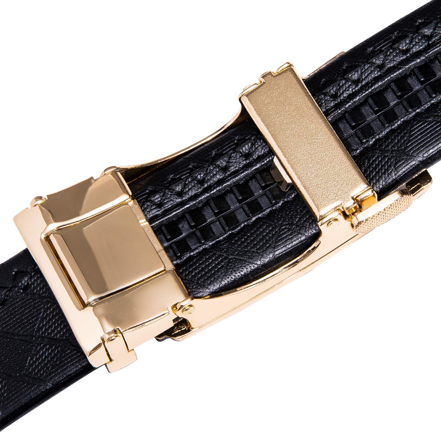 Dubulle Designer Men Leather Belt Fashion Black Plaid Sliding Adjustable Automaitc Rachet Buckle for Dress Casual
