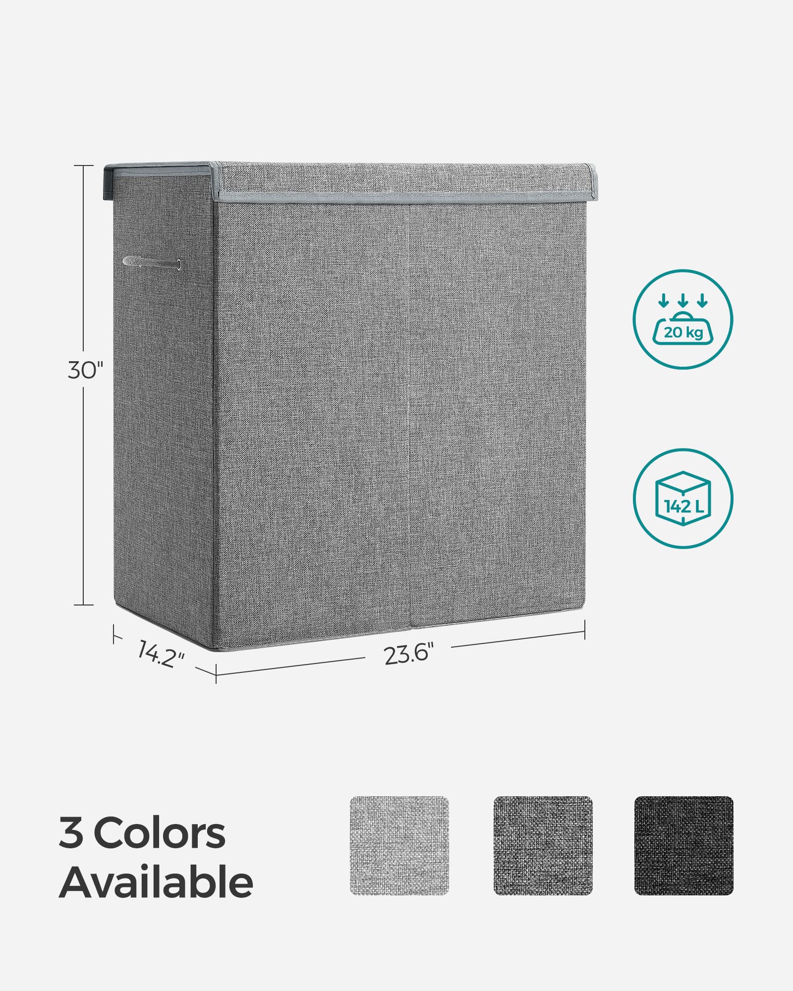 SONGMICS Sturdy Double Laundry Hamper with Lid, Removable Fabric Bag, 142L Large Clothes Hamper 2 Section, Laundry Basket with Handles for Closet, Laundry Room, Bedroom, Bathroom, Gray ULCB02G
