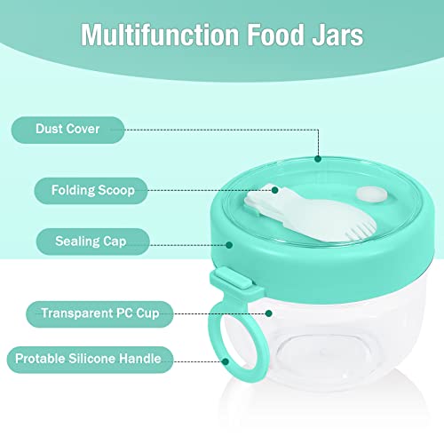 Overnight Oat Containers with Lids and Spoons 2PCS, 20oz Portable Plastic Yogurt Jars, Leak-proof Large Capacity Dessert Cups for Yogurt Breakfast On The Go Cups, Oatmeal Jars Snack Containers