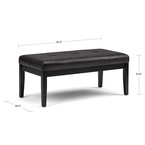 SIMPLIHOME Lacey 43 inch Wide Rectangle Ottoman Bench Distressed Black Tufted Footrest Stool, Faux Leather for Living Room, Bedroom, Contemporary Modern