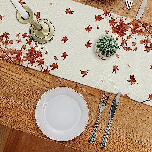 Fall Table Runner Pumpkins Cat Maple Leaf Autumn Harvest Seasonal Thanksgiving Decorations for Home Kitchen Dining Room Party Decor 13 x 72 Inch