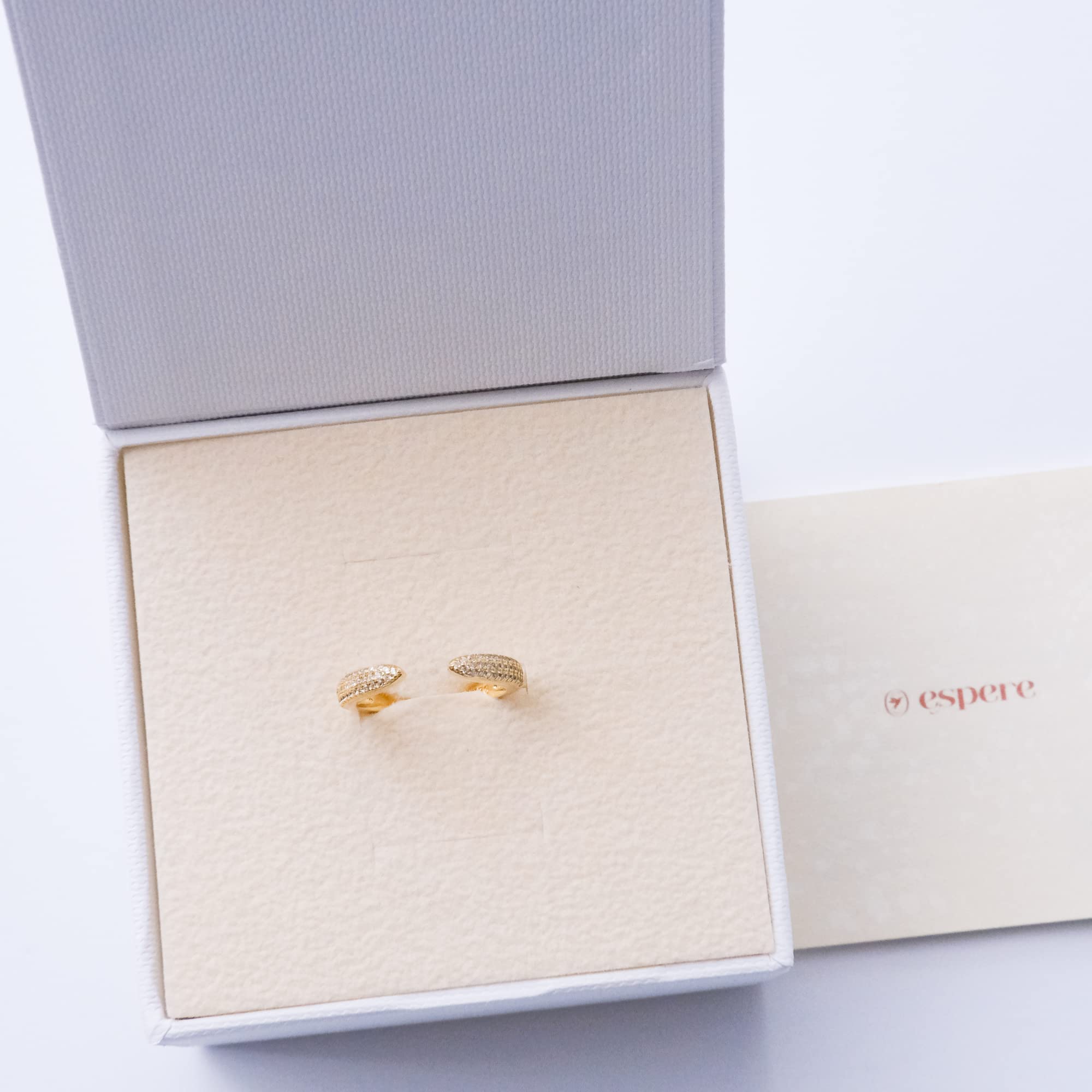 espere 18K Gold Plated Sterling Silver Stackable Open Claw Ring Ajustable Wrap Ring | CZ Paved Cuff Stacking Rings