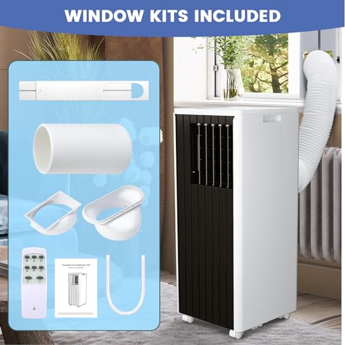 Jojoka 3-in-1 Portable Air Conditioners with Built-in Dehumidifier Function, Fan Mode, Remote Control, Complete Window Mount Exhaust Kit for Room, Dorm, Office Quiet AC Unit, 8,000 BTU
