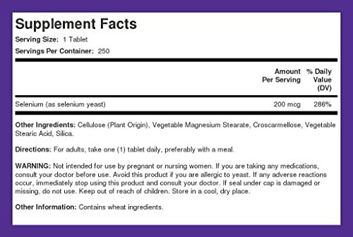 Selenium 200 mcg | 250 Tablets | Vegetarian, Non-GMO, Gluten Free Supplement | by Piping Rock