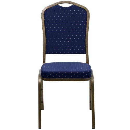 EMMA + OLIVER Crown Back Banquet Chair, Navy Blue Dot Fabric/Gold Vein Frame