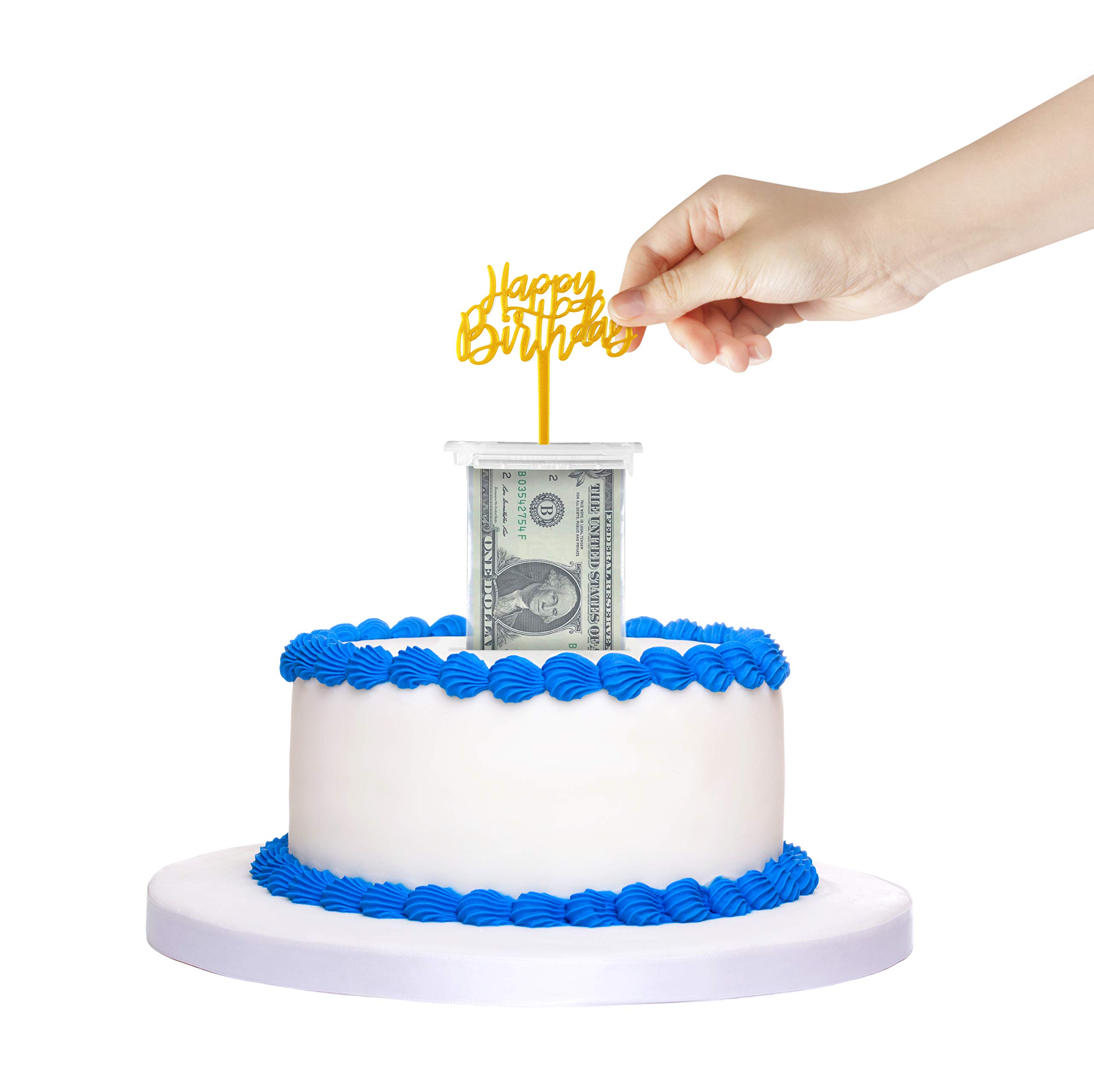 The Money Cake - Money Cake Pull Out Kit Includes 1 Money Box 2 Plastic Roll 40 Transparent Bag Connected Pocket Each, and 2 Surprise Cake Toppers for Birthday and Graduation Parties