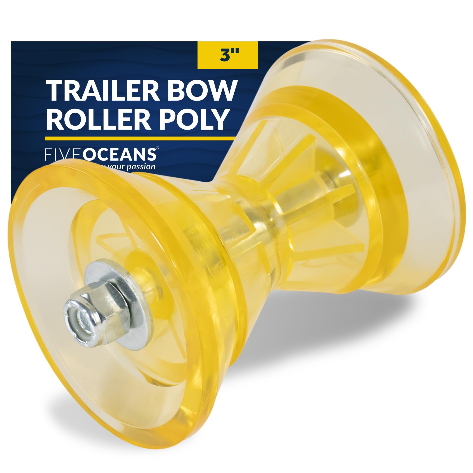 Five Oceans Marine Boat Trailer Yellow Bow Roller Poly, 3-Inch - FO2457