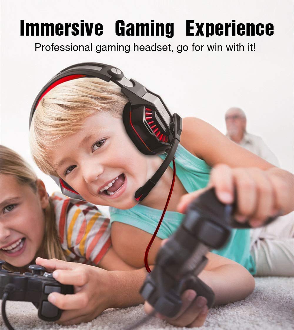 ENVEL Gaming Headset for PS4 with Mic,PC,Xbox One,Laptop,Surround Sound Over Ear Noise Cancelling Headphone with LED Lights Volume Control for Smartphone,Computer,Nintendo Switch (Red)