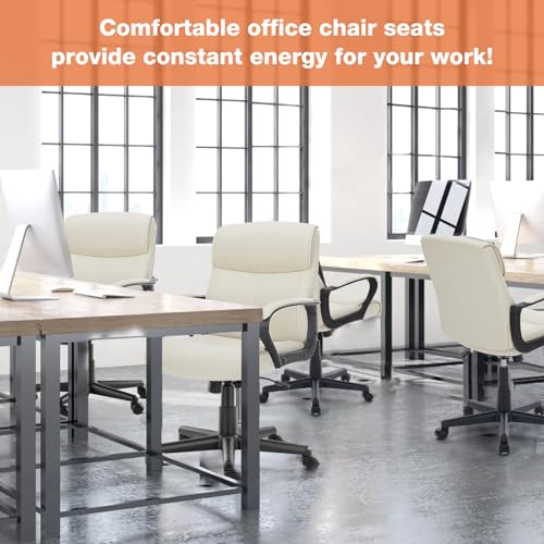 Sweetcrispy Executive Office Chair with Padded Armrests Adjustable Height, 360-Degree Swivel, Lumbar Support, PU Leather, Cream